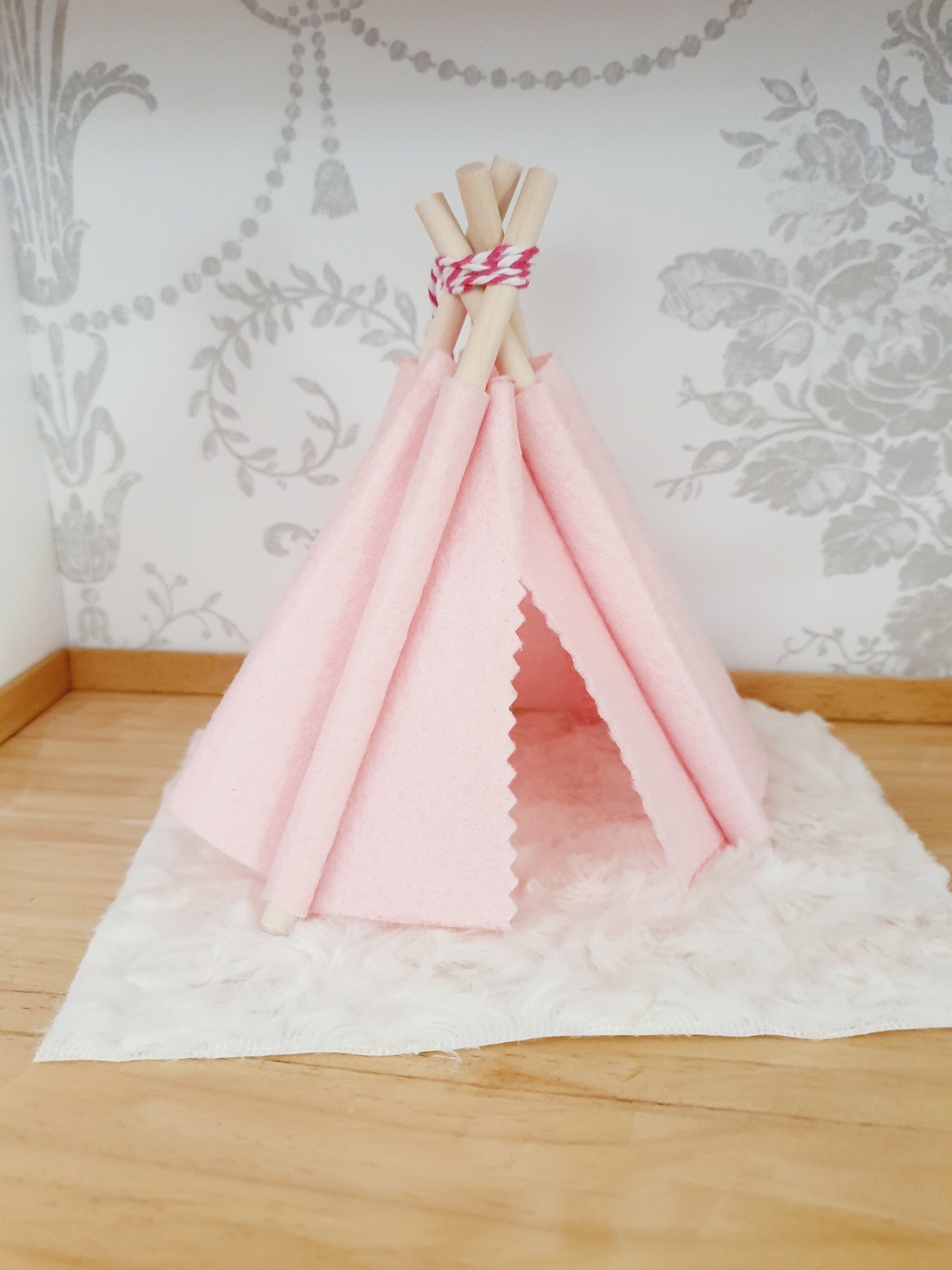Dolls house Pretty Pink TeePee / Tent, 12th scale tent, miniature teep ...